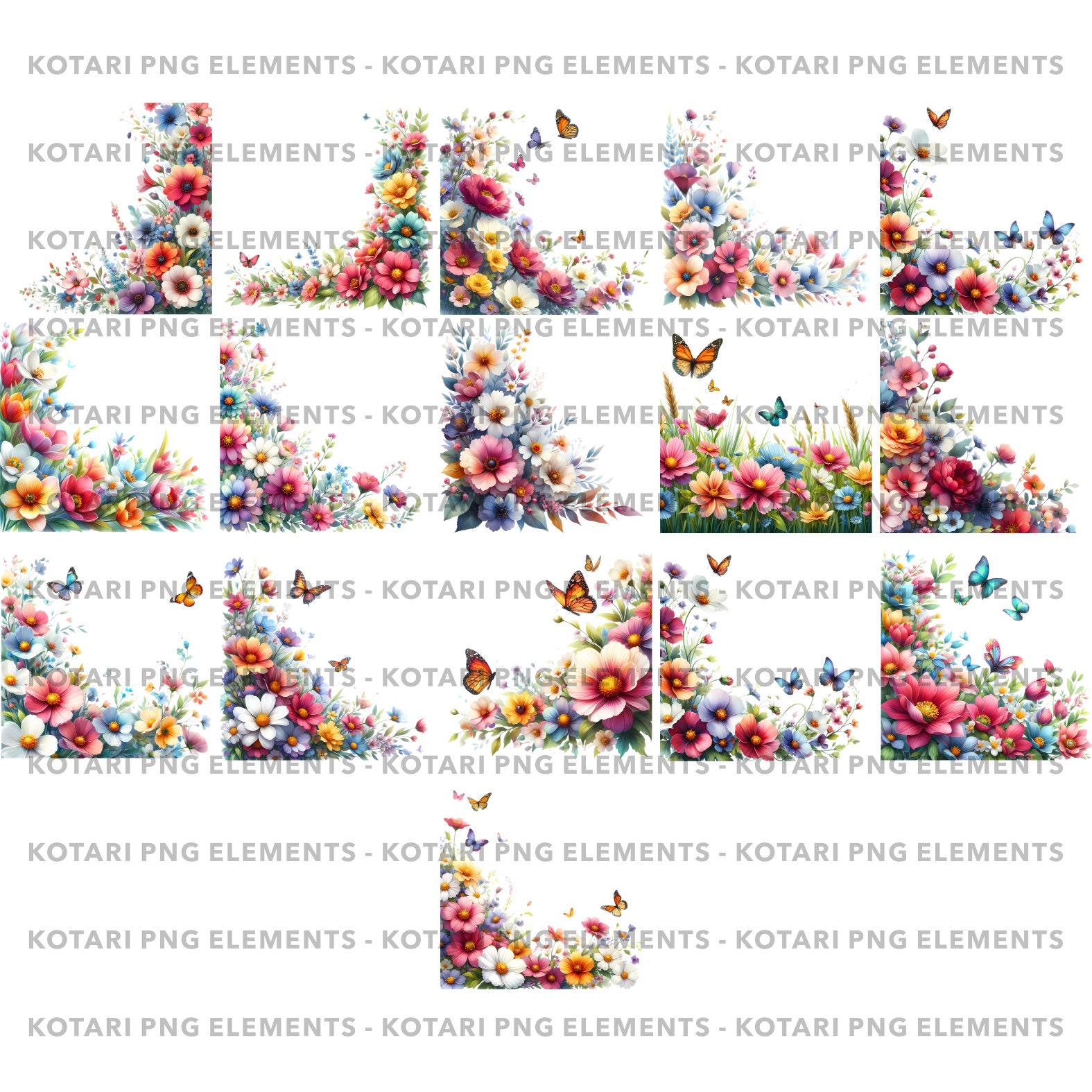 Spring Floral Corner Border - Transparent PNG Clipart - Commercial Use ...