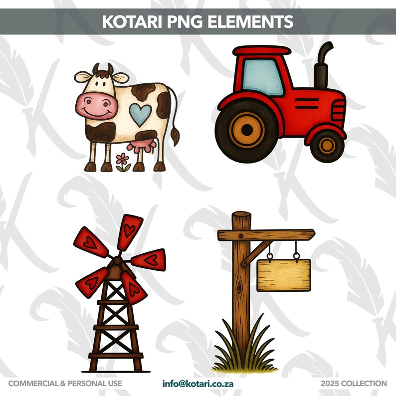 Hand Drawn Cute Farm - Transparent PNG Clipart - Commercial Use - Etsy