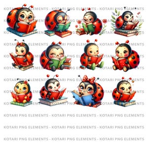 Ladybird Reading A Book - Transparent PNG Clipart - Commercial Use - Etsy