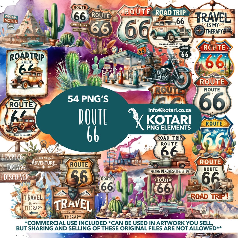 Route 66 - Transparent PNG Clipart - Commercial Use - Etsy