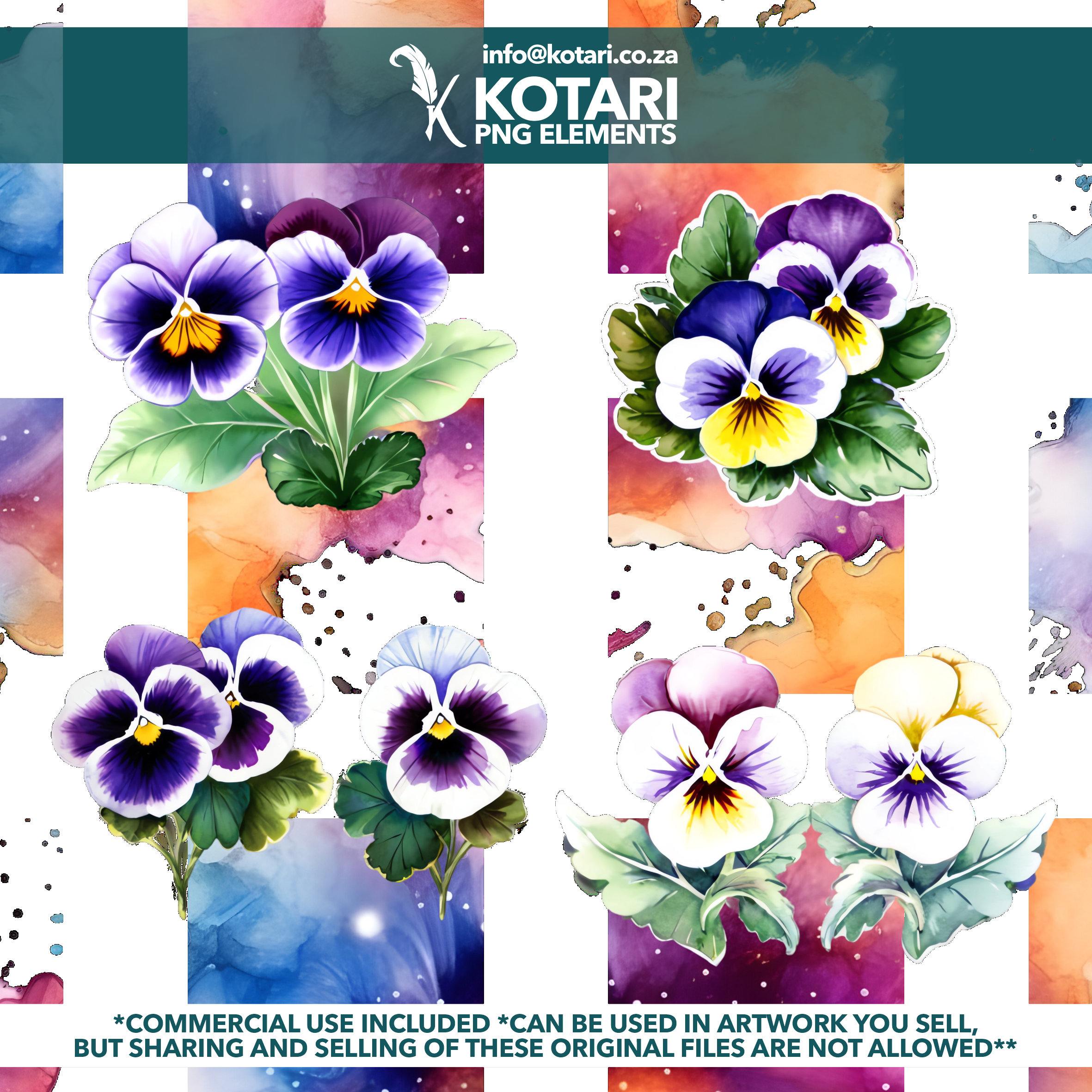 Watercolor Pansy Flowers - Transparent PNG Clipart - Commercial Use - Etsy
