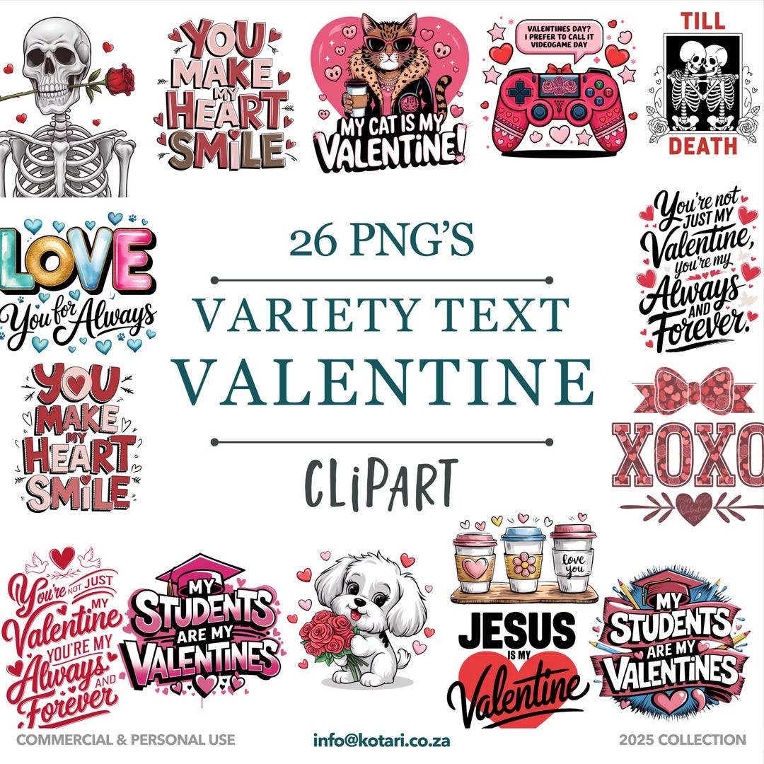 Variety Text Valentine - Transparent PNG Clipart - Commercial Use - Etsy