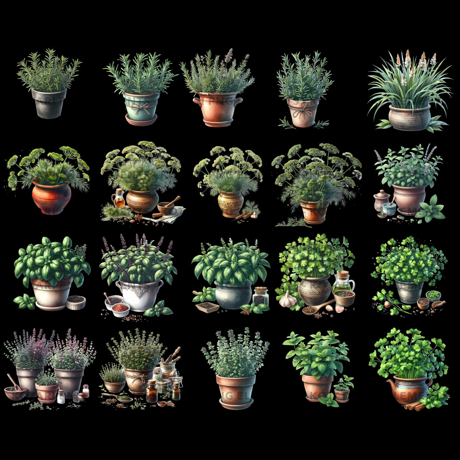 Herbs in Pot Transparent PNG Clipart Commercial Use - Etsy