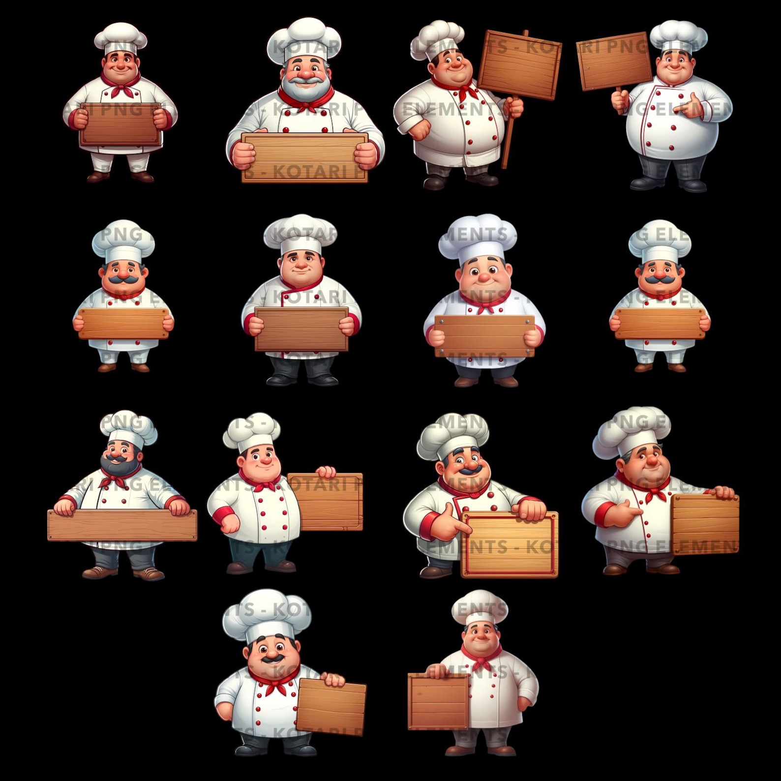 Fat Chef With Signs - Transparent PNG Clipart - Commercial Use - Etsy