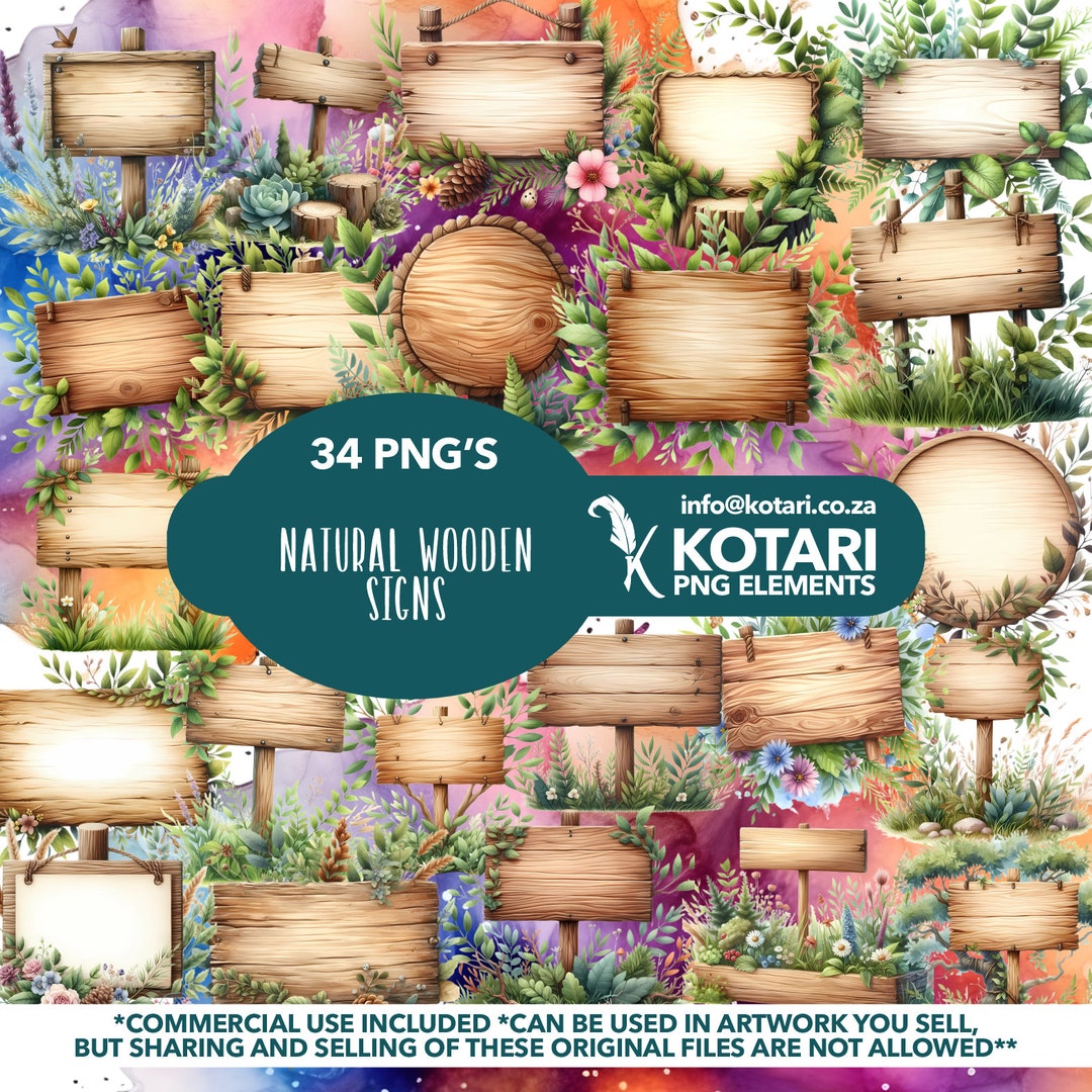 Natural Wooden Sign Board - Transparent PNG Clipart - Commercial Use - Etsy