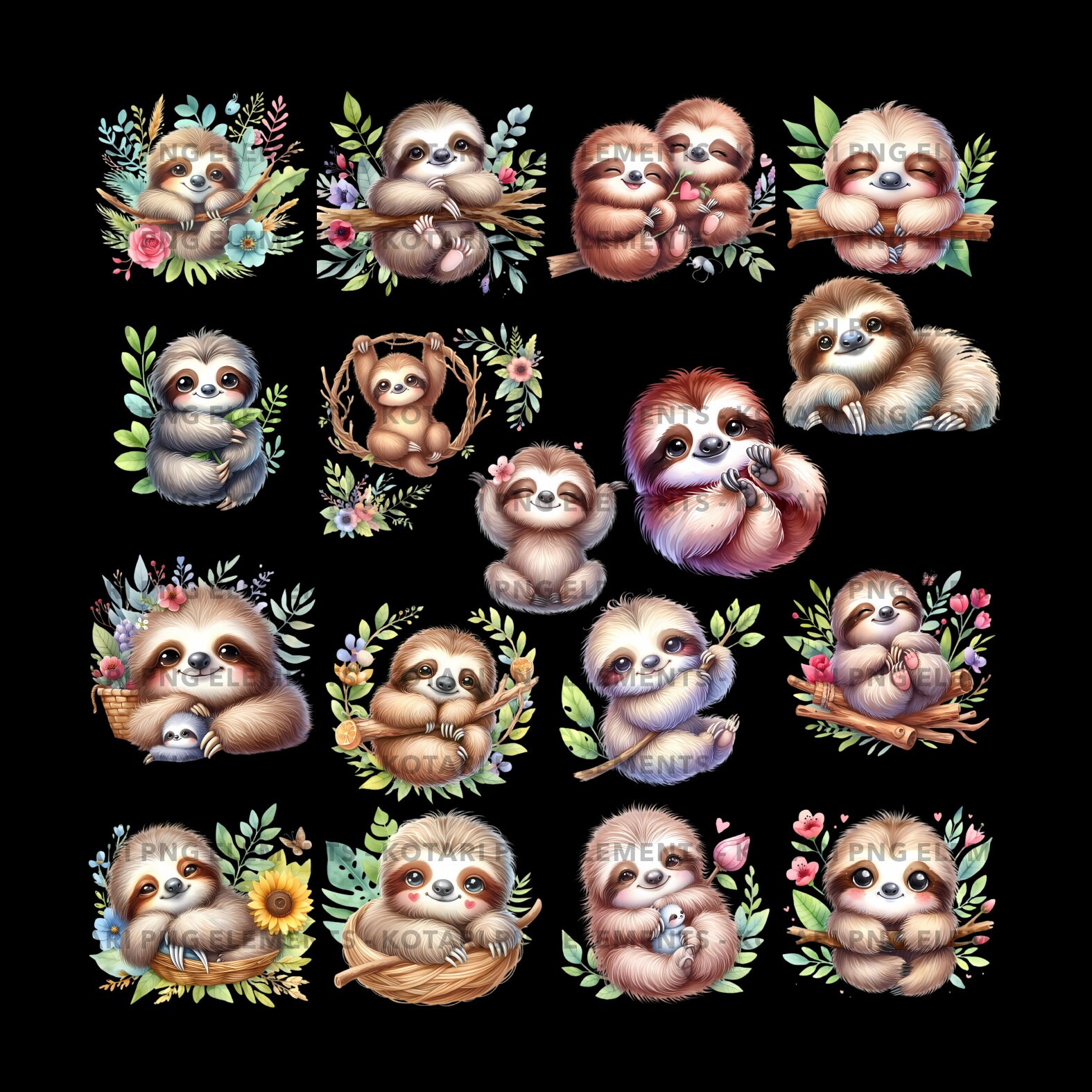 Cute Sloths Transparent PNG Clipart Commercial Use - Etsy