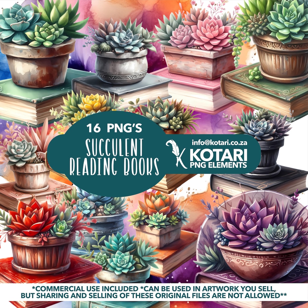 Succulent Reading Books - Transparent PNG Clipart - Commercial Use - Etsy
