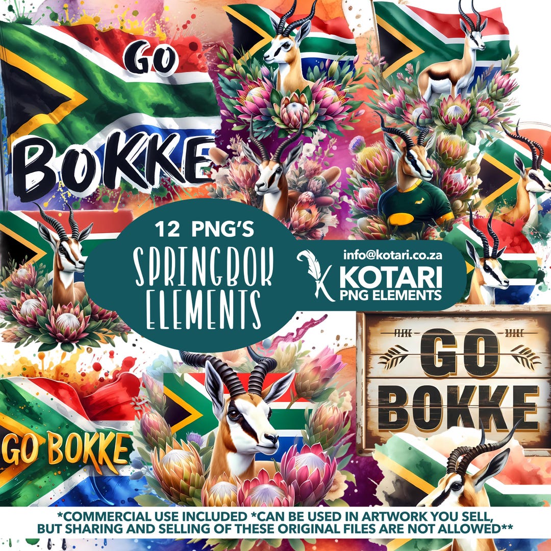 Springbok With SA Flag - Go Bokke - Transparent PNG Clipart - Commercial Use - Etsy UK