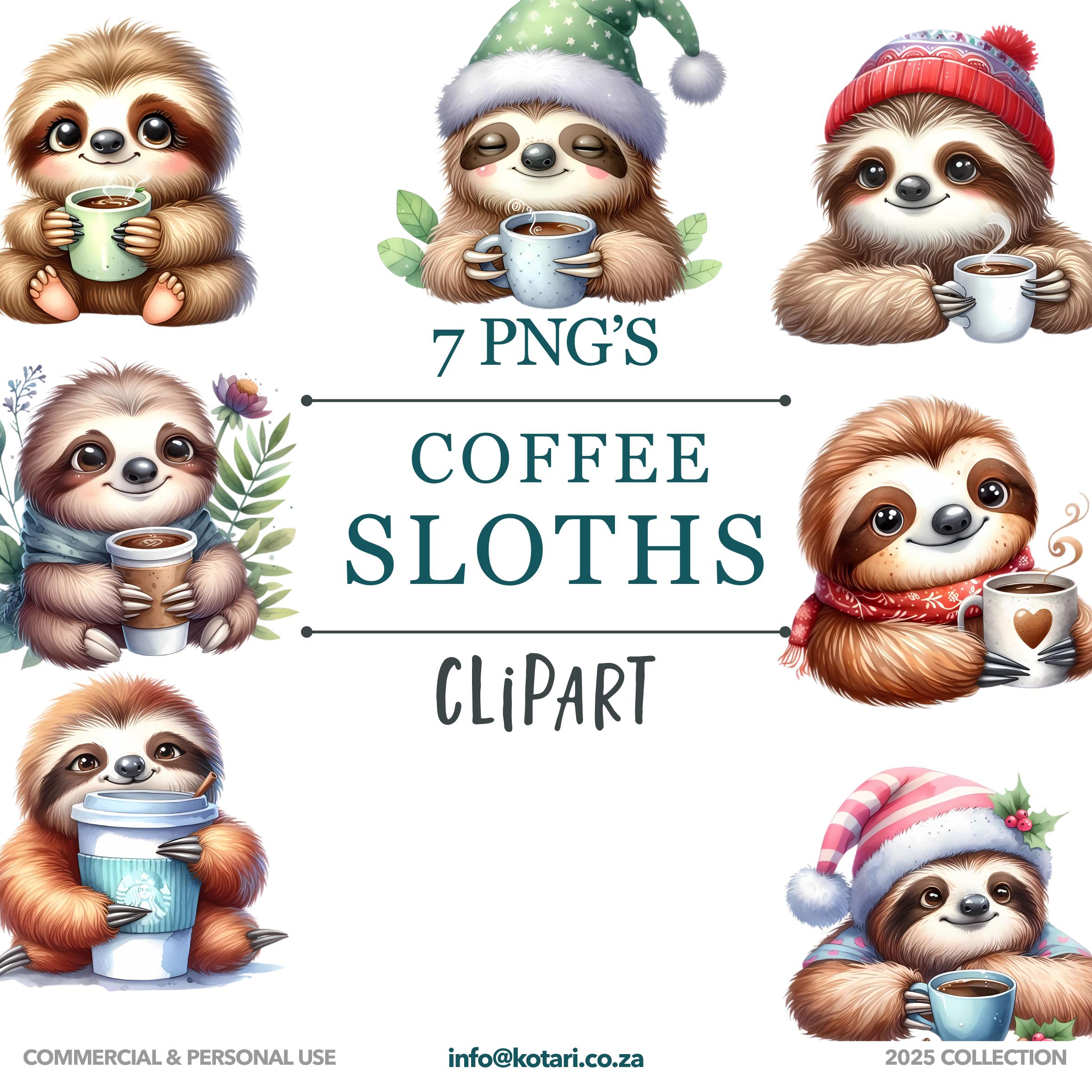 Sloths Having Coffee - Transparent PNG Clipart - Commercial Use - Etsy