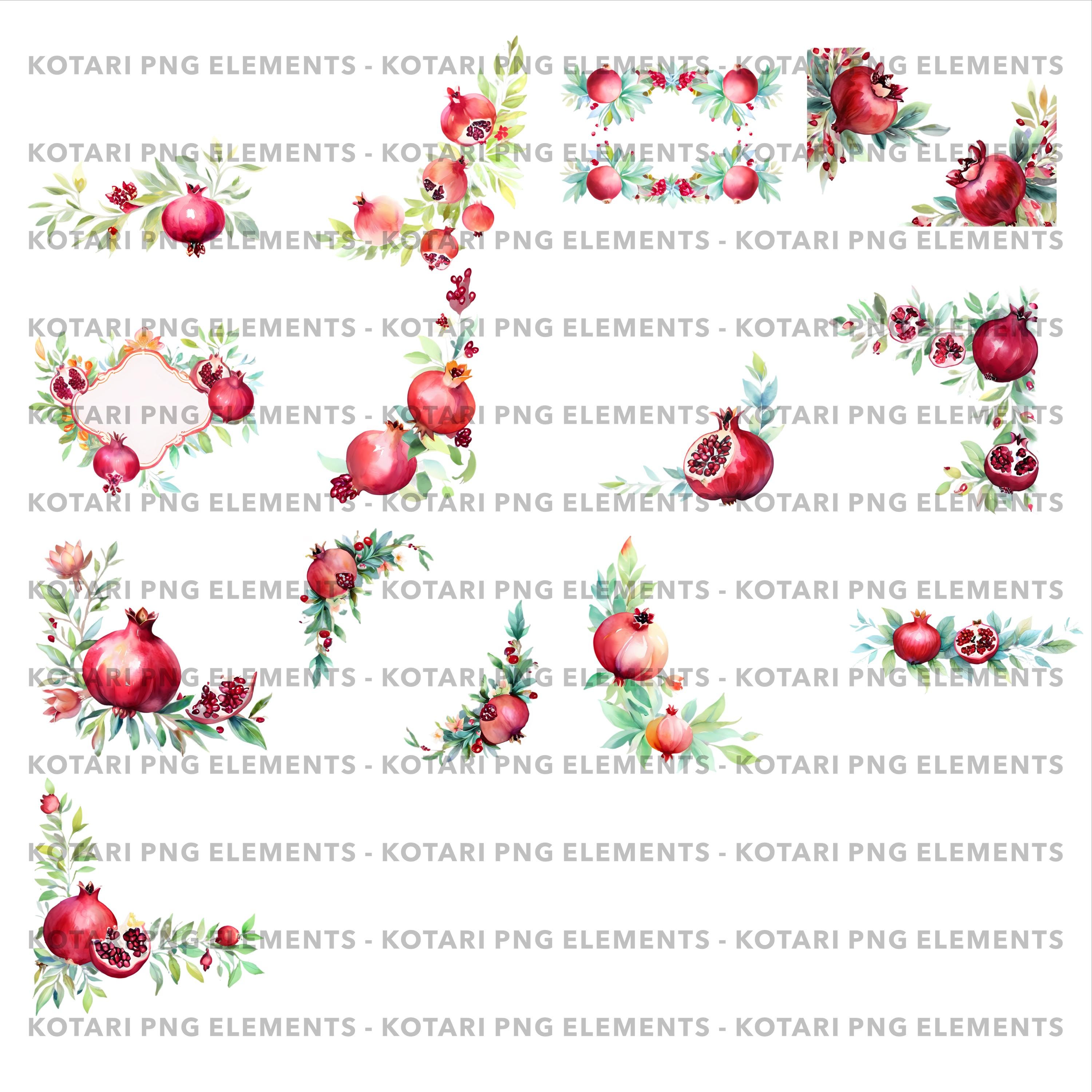 Pomegranate Borders Transparent PNG Clipart Commercial Use - Etsy