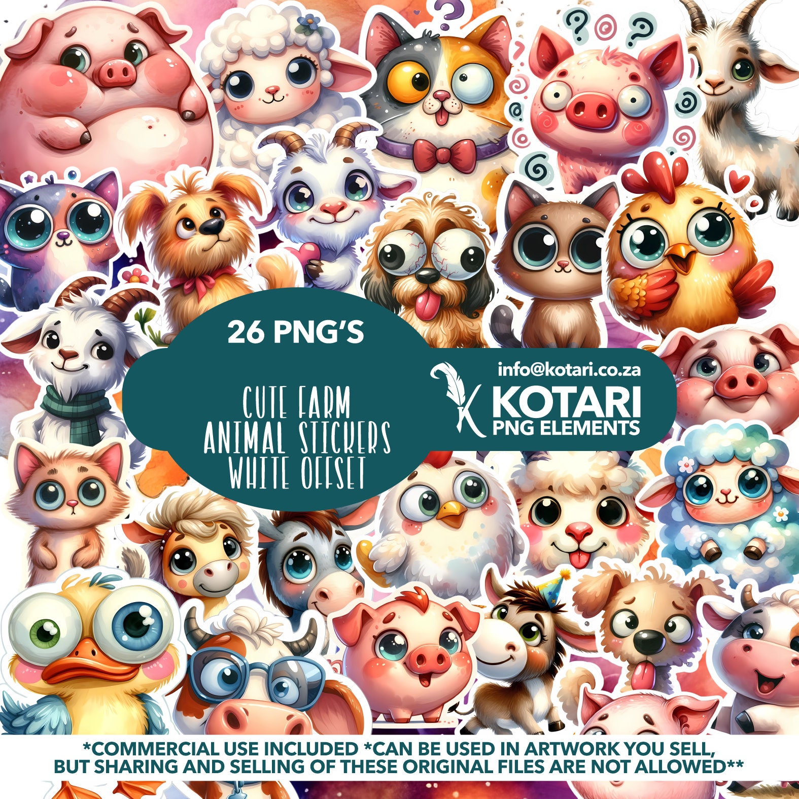 Silly Farm Animals Sticker Transparent PNG Clipart Commercial Use - Etsy