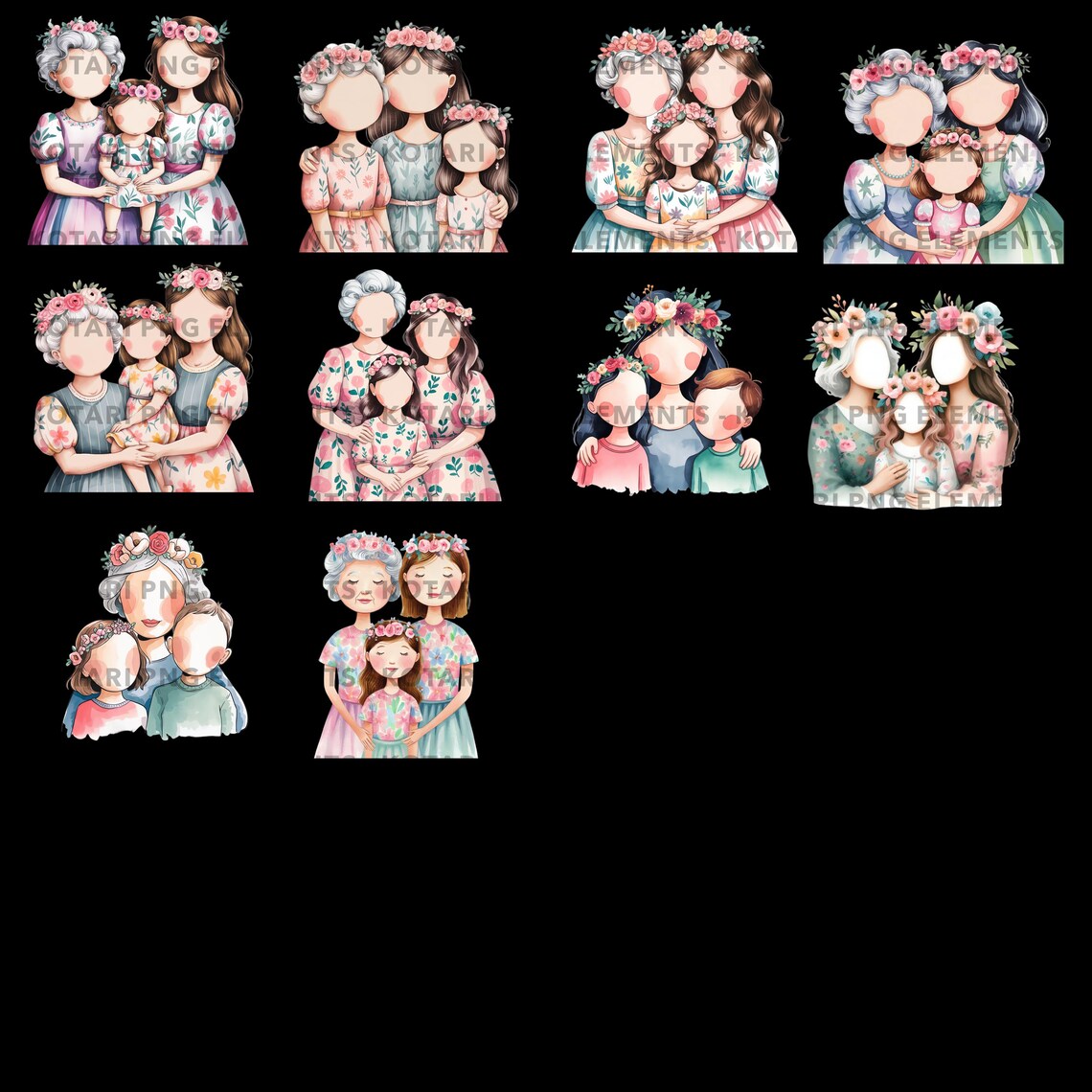 Whimsical Faceless Family - Transparent PNG Clipart - Commercial Use - Etsy