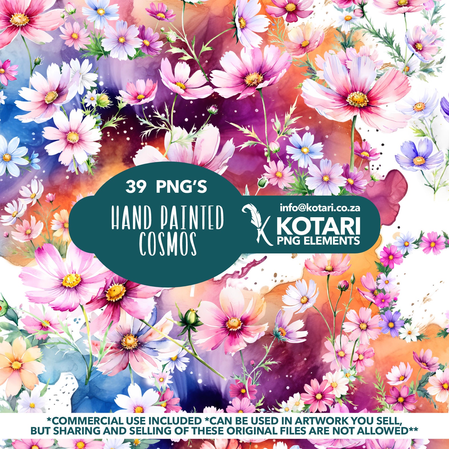 Hand Painted Cosmos Transparent PNG Clipart Commercial Use - Etsy