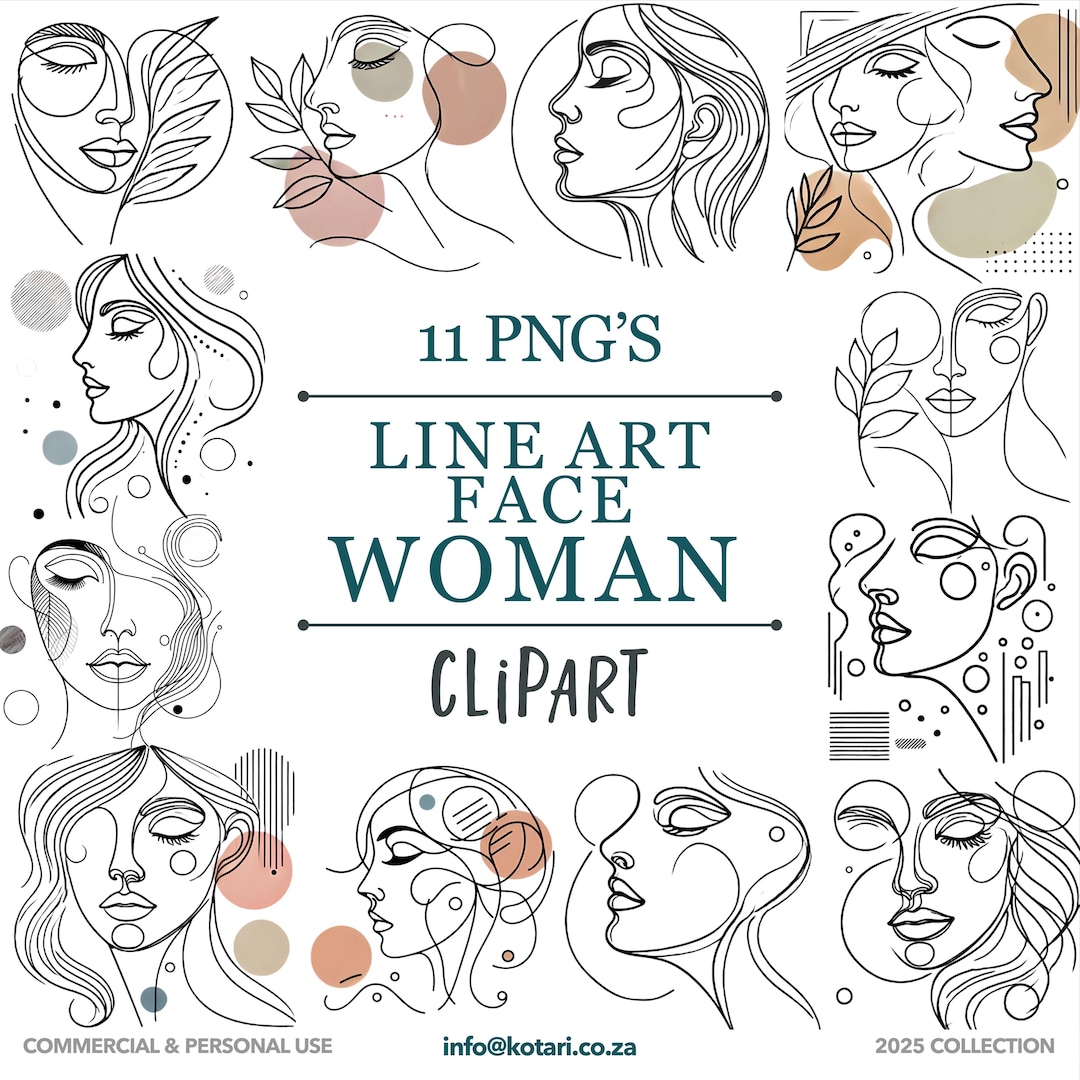 Woman Face Line Art - Transparent PNG Clipart - Commercial Use - Etsy