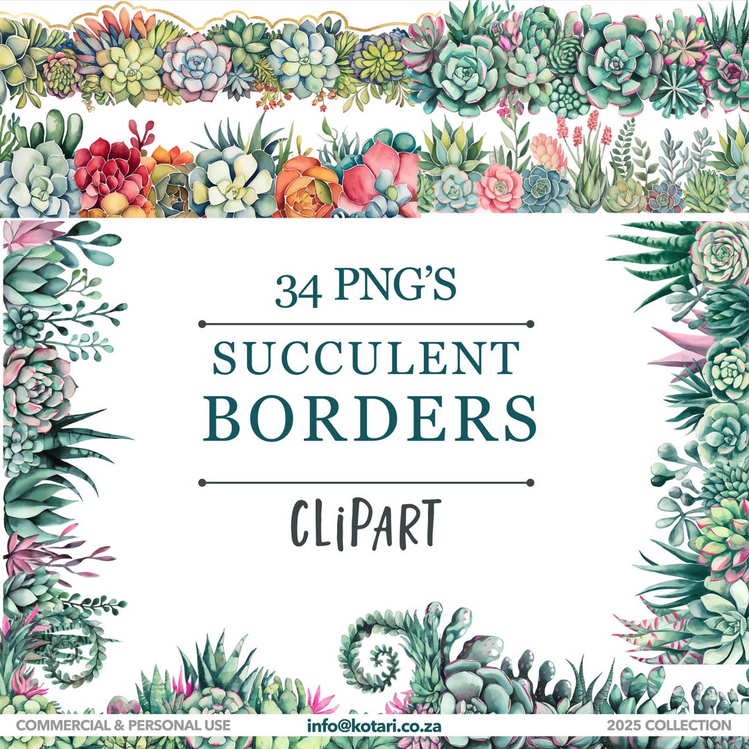 Succulent Borders - Transparent PNG Clipart - Commercial Use - Etsy