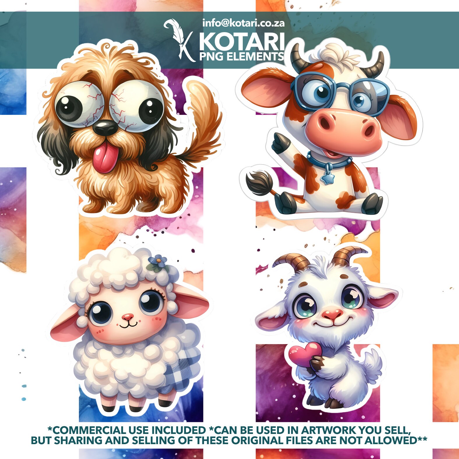 Silly Farm Animals Sticker Transparent PNG Clipart Commercial Use - Etsy