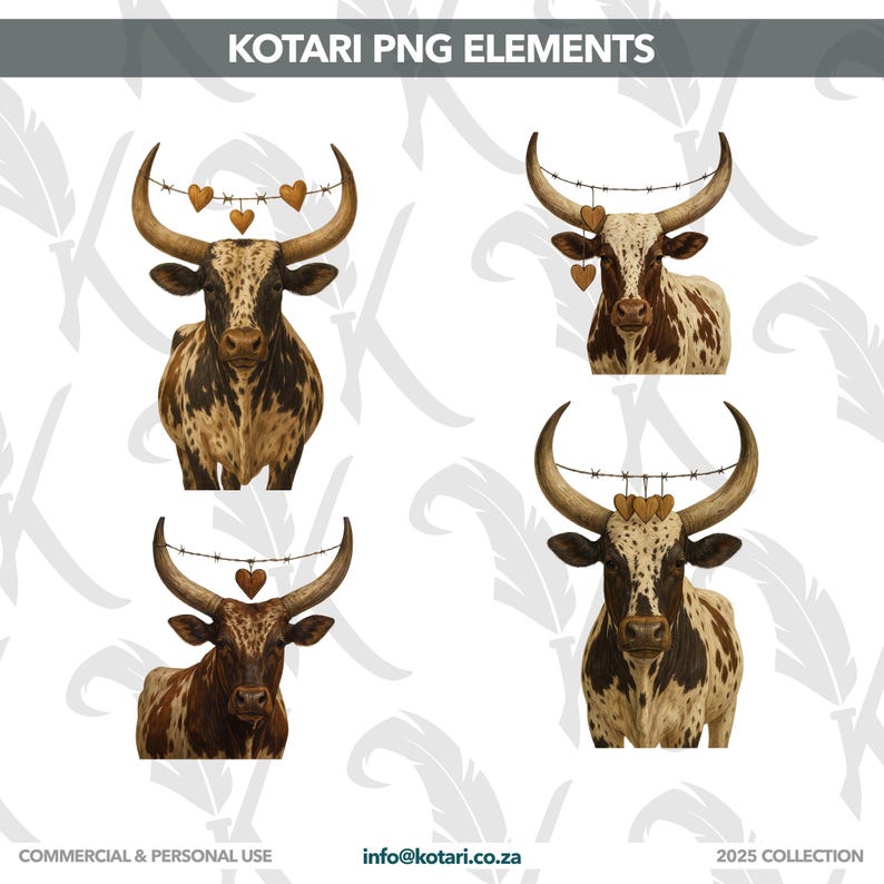 Nguni Cow Hearts - Transparent PNG Clipart - Commercial Use - Etsy