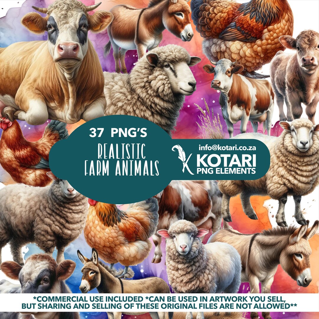 Realistic Farm Animals - Transparent PNG Clipart - Commercial Use - Etsy