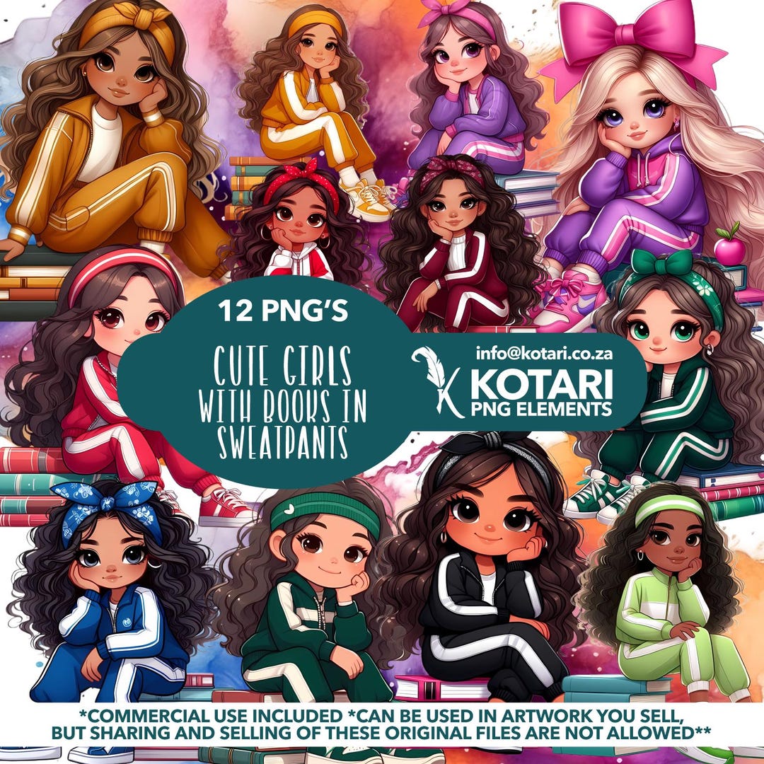 Cute Girls With Tracksuits and Books - Transparent PNG Clipart ...