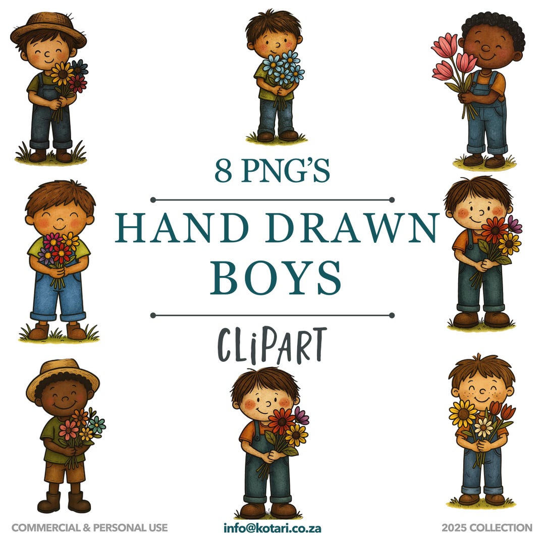 Hand Drawn Boys - Transparent PNG Clipart - Commercial Use - Etsy