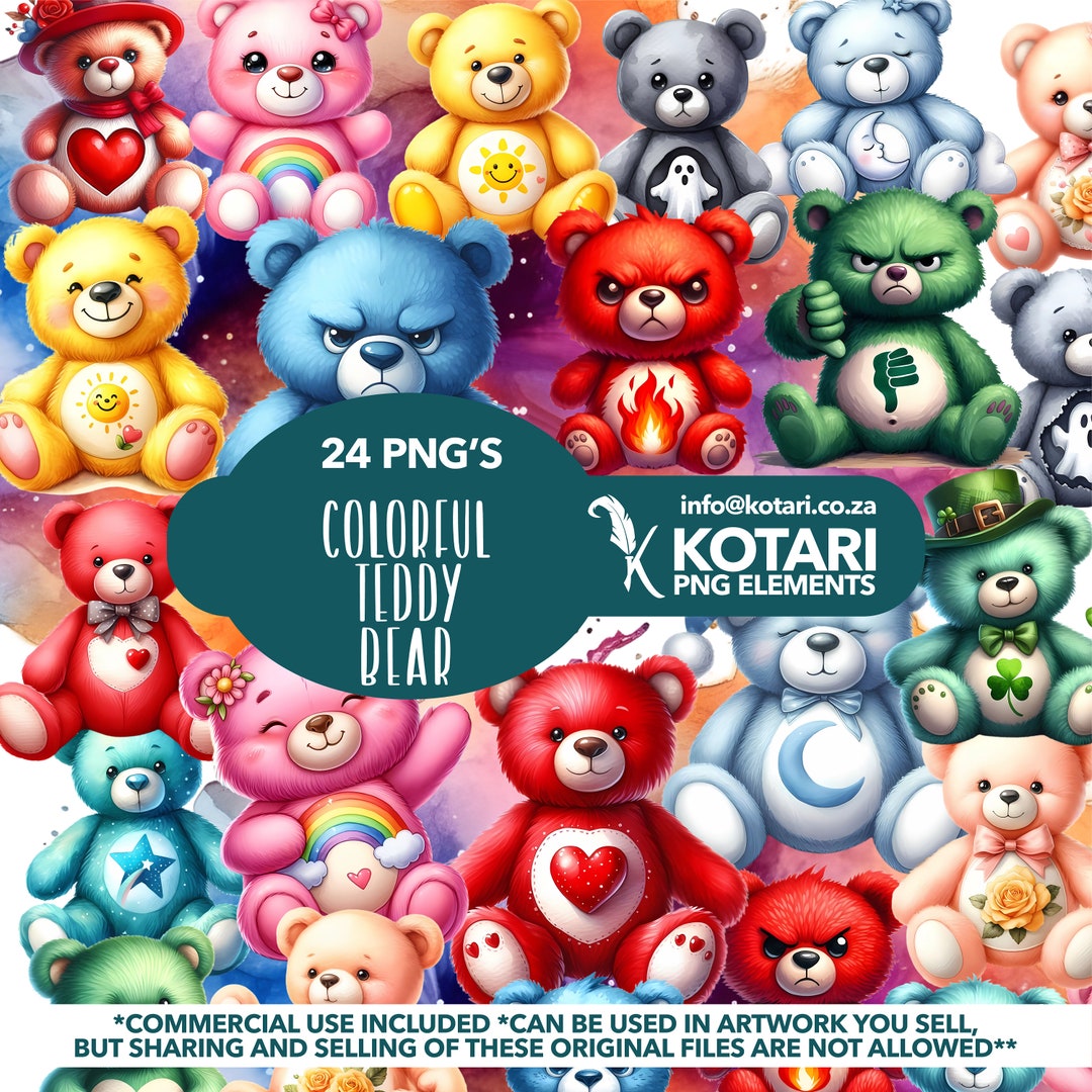 Colorful Teddy Bear - Transparent PNG Clipart - Commercial Use - Etsy