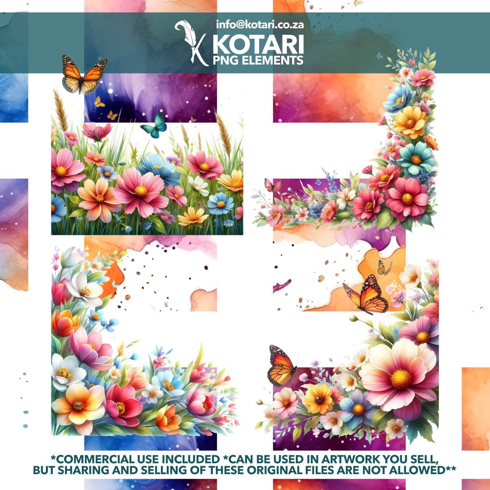 Spring Floral Corner Border - Transparent PNG Clipart - Commercial Use ...