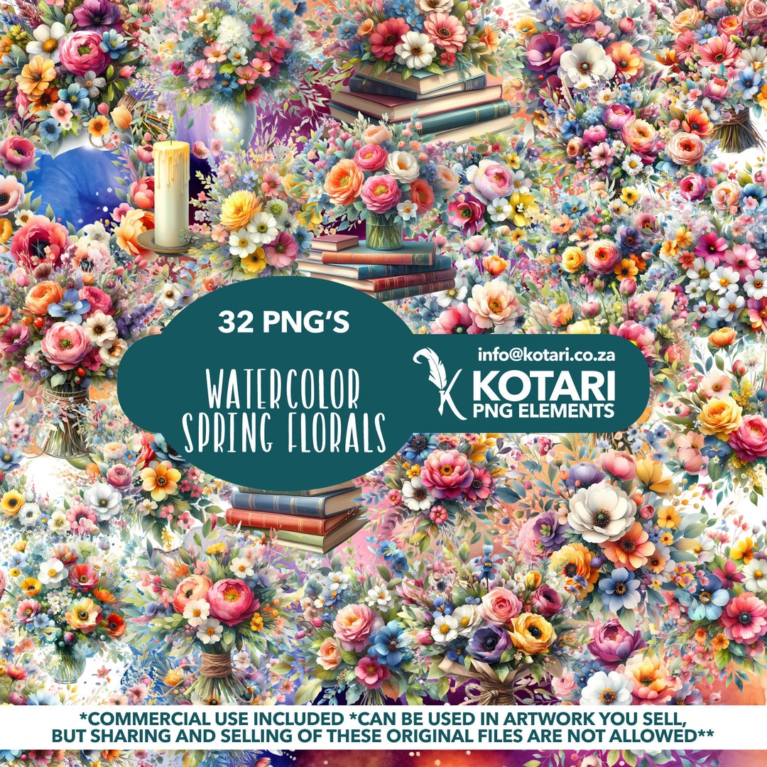 Watercolor Spring Floral - Transparent PNG Clipart - Commercial Use - Etsy