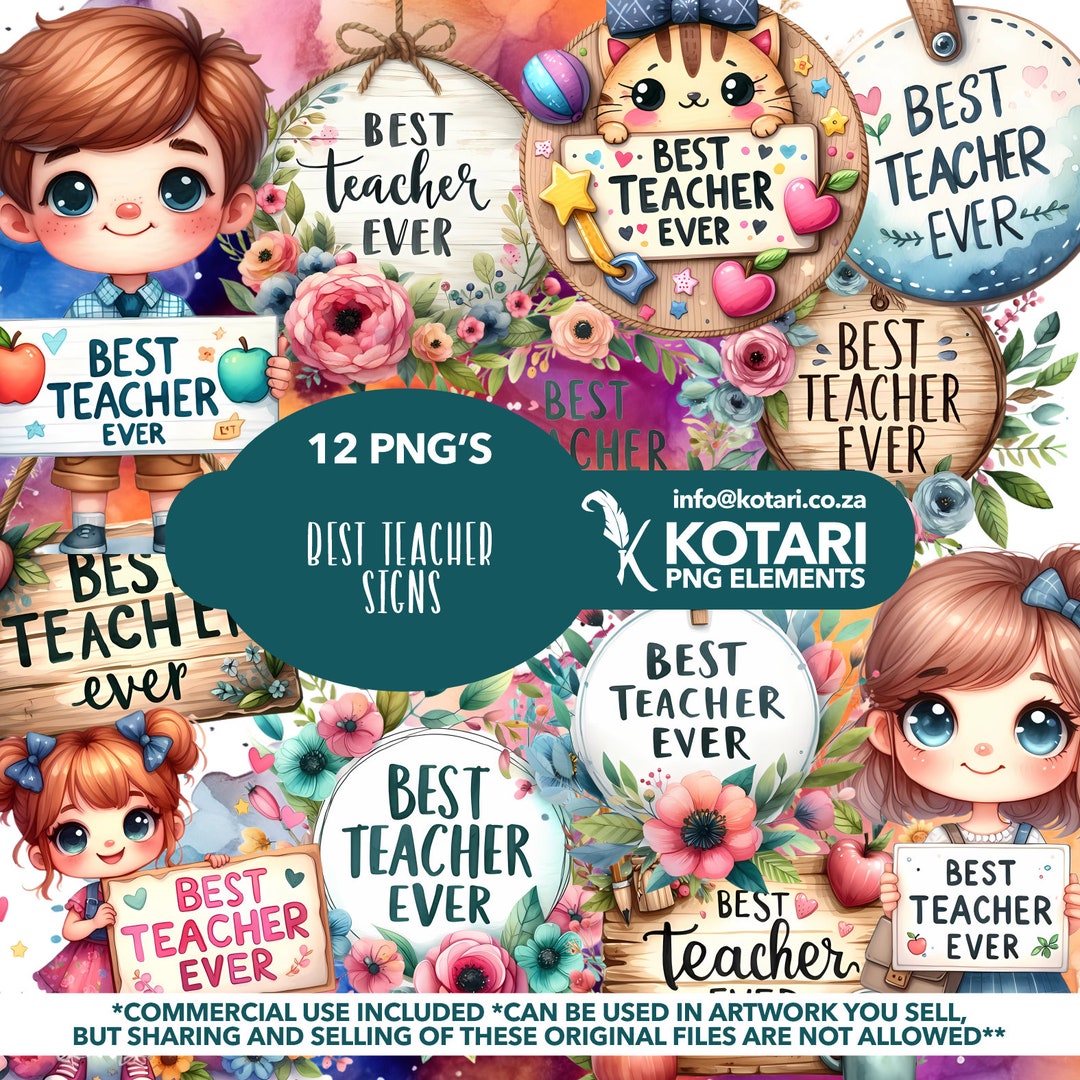 Best Teacher Sign - Transparent PNG Clipart - Commercial Use - Etsy