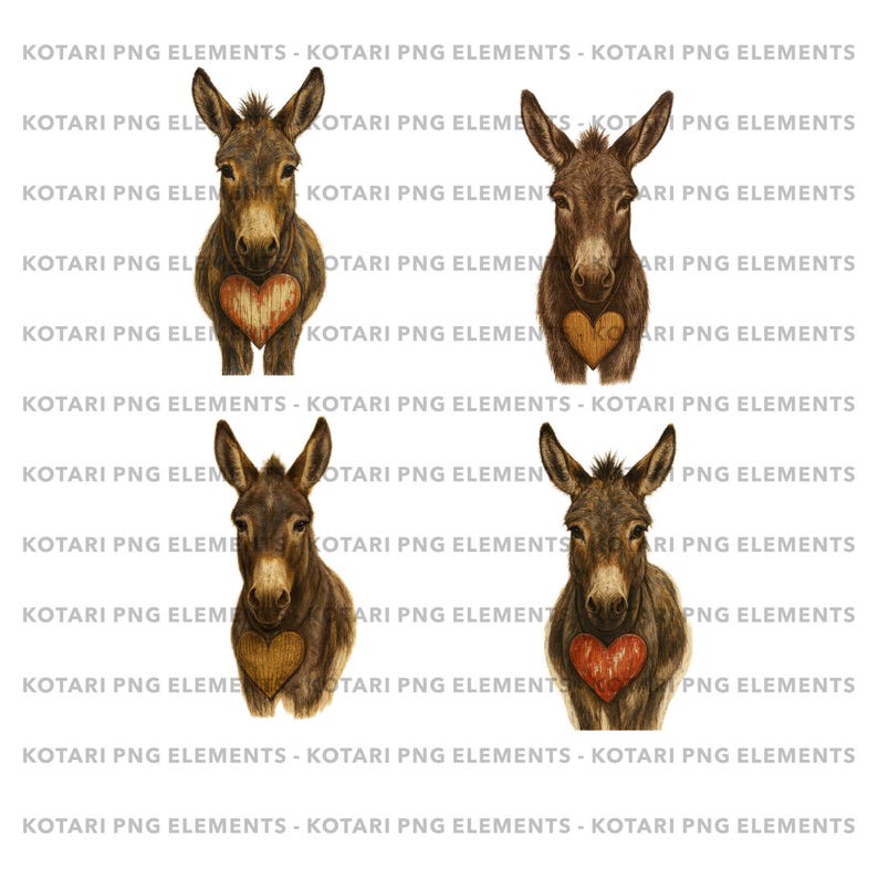 Donkey With Heart - Transparent PNG Clipart - Commercial Use - Etsy Canada