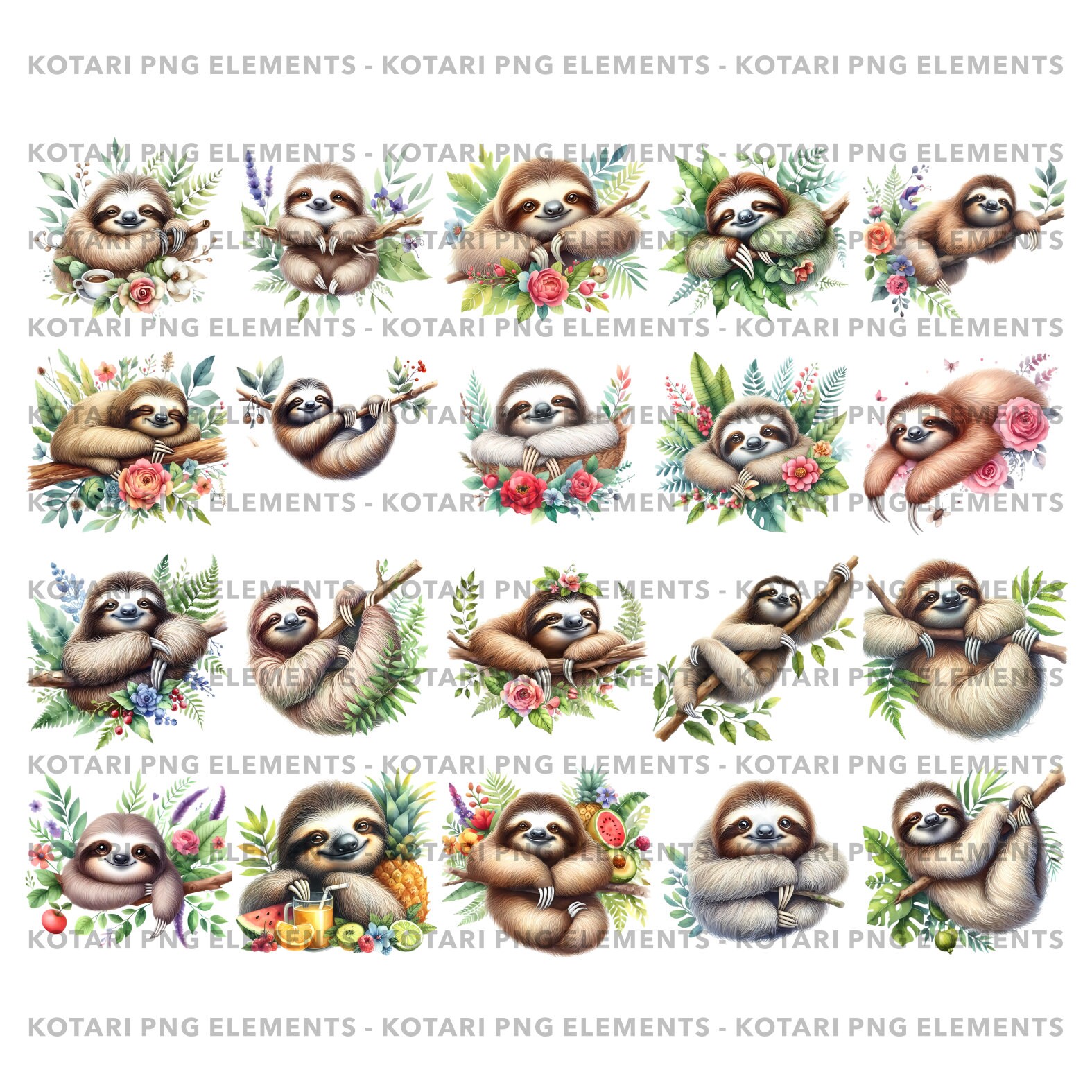 Sloths Transparent PNG Clipart Commercial Use - Etsy