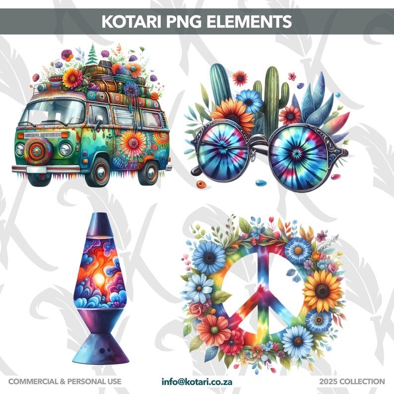 70's Hippie Van Life - Transparent PNG Clipart - Commercial Use - Etsy