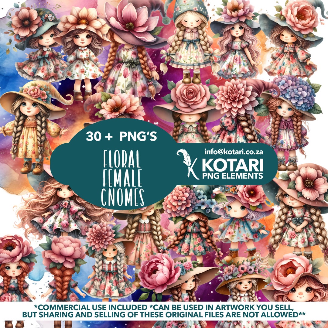 Floral Female Gnomes - Transparent PNG Clipart - Commercial Use - Etsy
