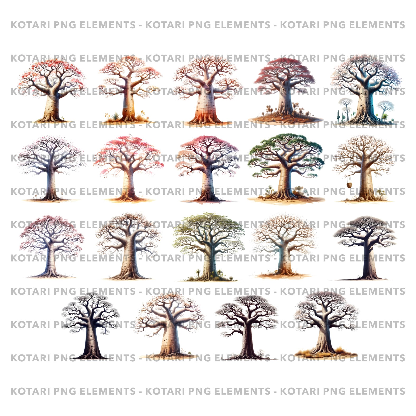 Baobab Trees Transparent PNG Clipart Commercial Use - Etsy