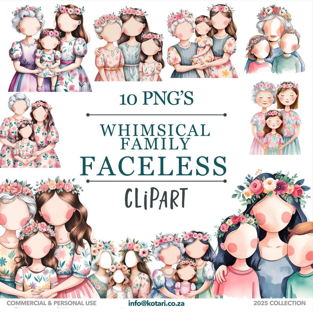 Whimsical Faceless Family - Transparent PNG Clipart - Commercial Use - Etsy