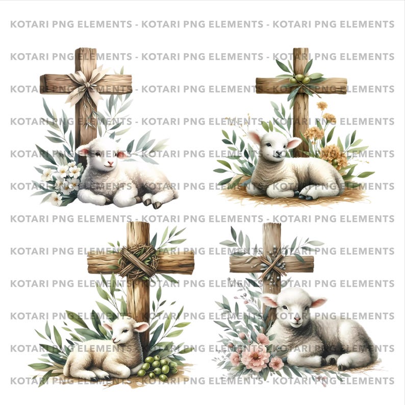 Cross With Lamb - Transparent PNG Clipart - Commercial Use - Etsy
