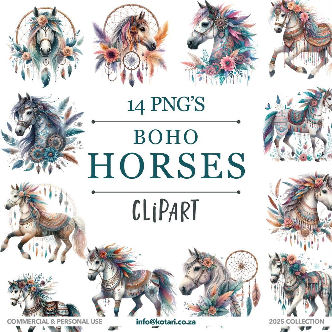 Boho Horses - Transparent PNG Clipart - Commercial Use - Etsy