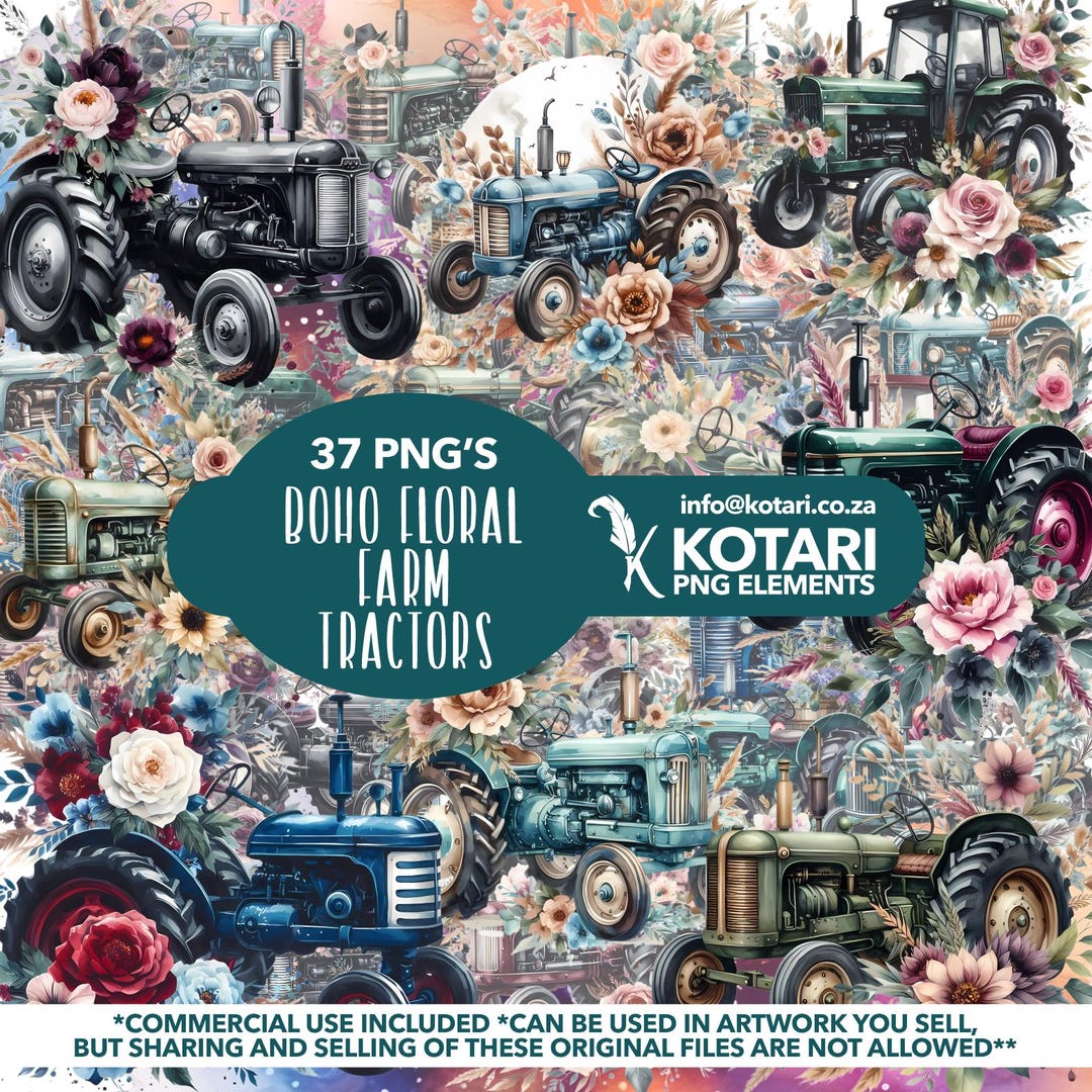 Floral Boho Tractor - Transparent PNG Clipart - Commercial Use - Etsy