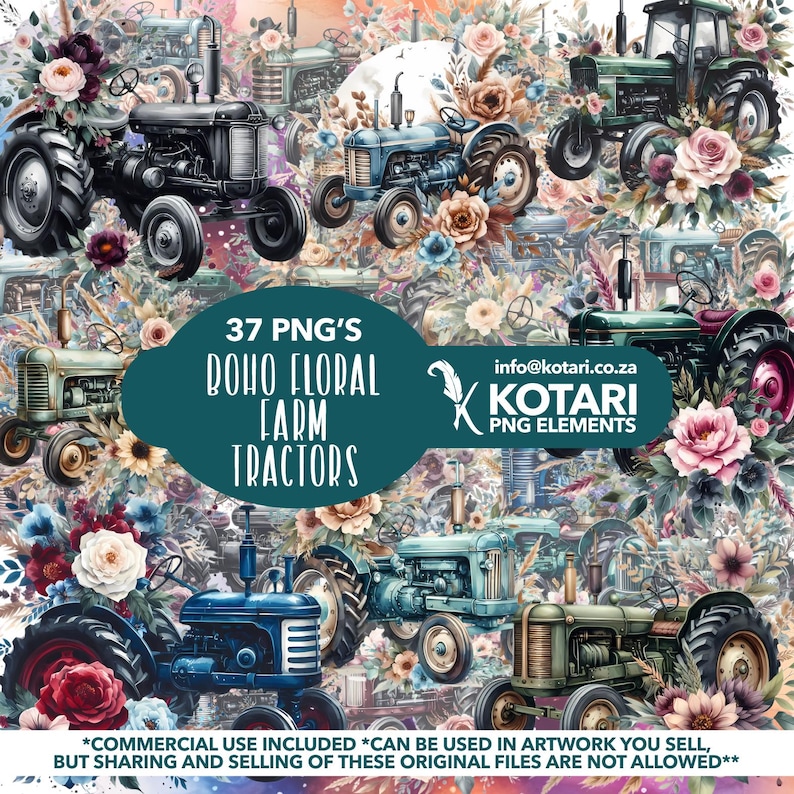 Floral Boho Tractor - Transparent PNG Clipart - Commercial Use - Etsy