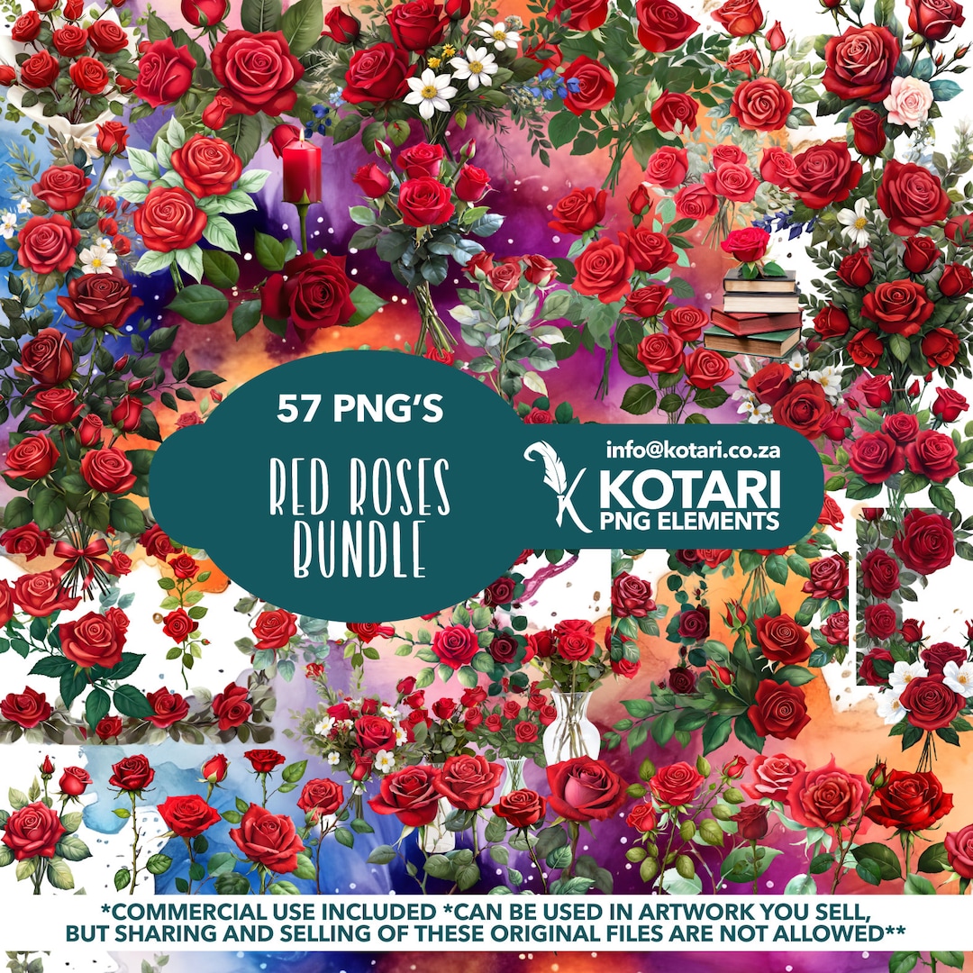Red Roses - Transparent PNG Clipart - Commercial Use - Etsy