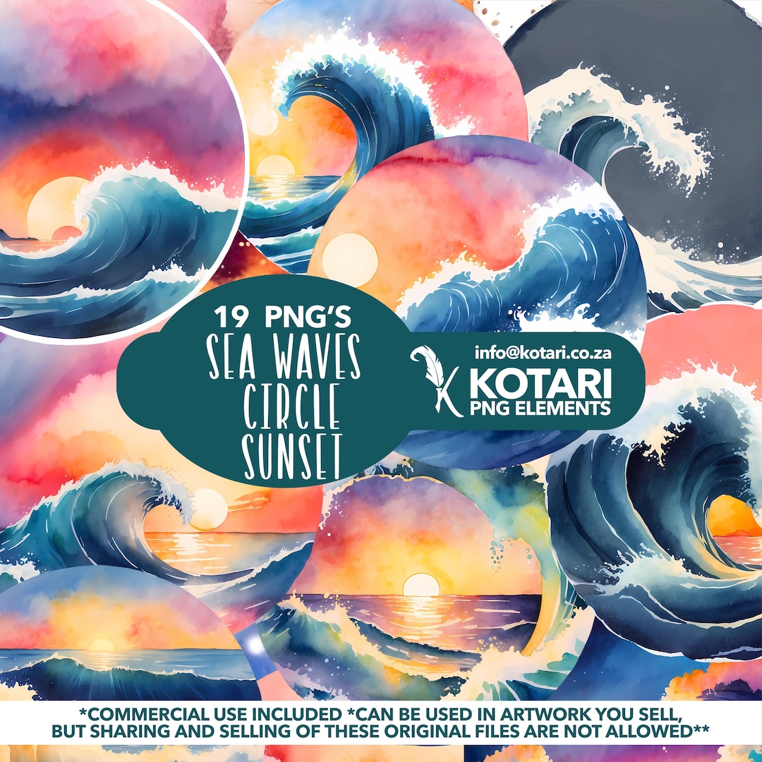 Sea Waves Circle Sunsets - Transparent PNG Clipart - Commercial Use - Etsy