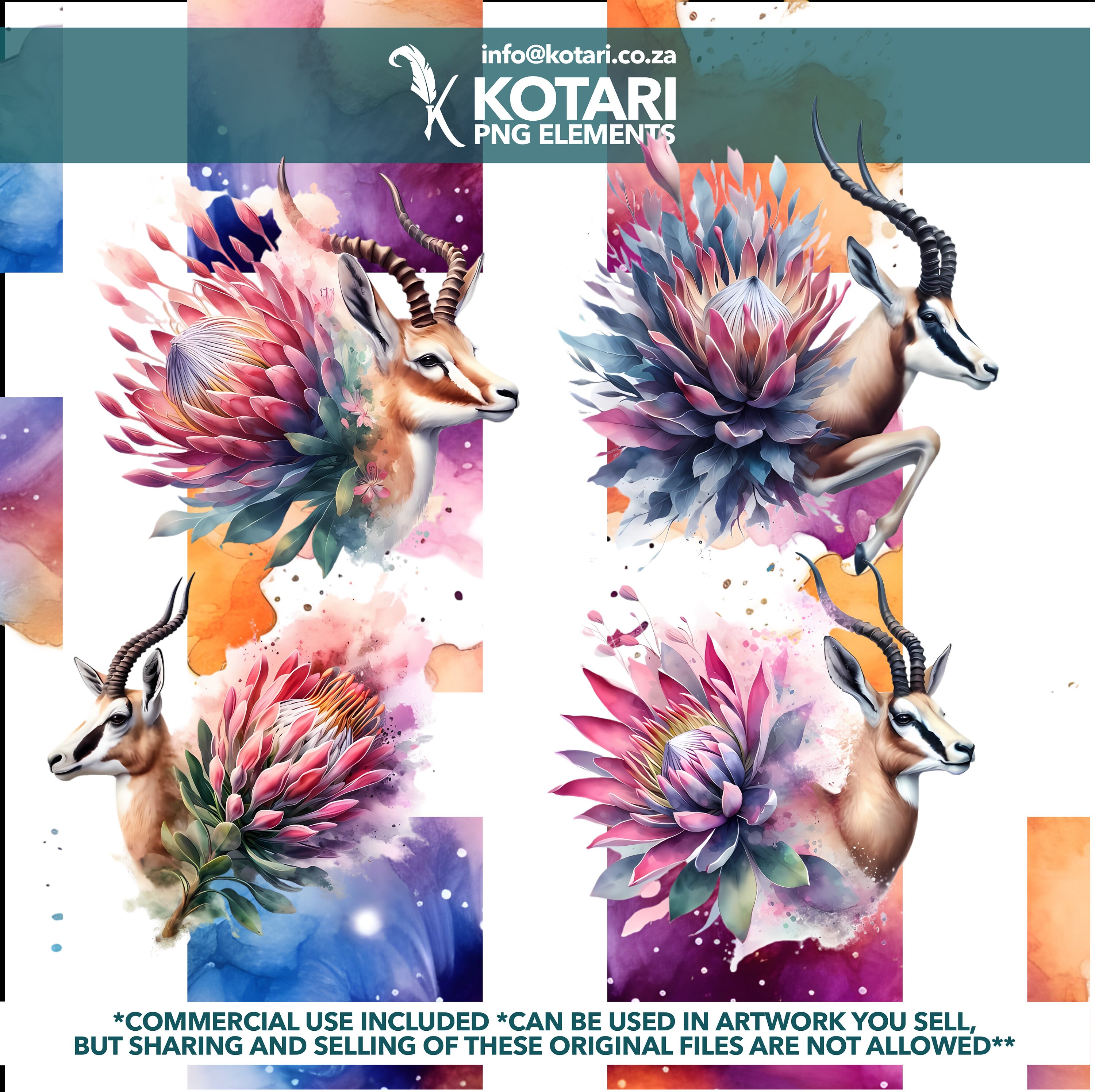 Springbok and Protea - Transparent PNG Clipart - Commercial Use - Etsy