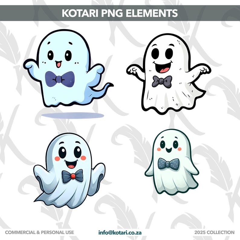 Cute Cartoon Ghost Clipart – Bow Tie PNG Images (commercial Use) - Etsy
