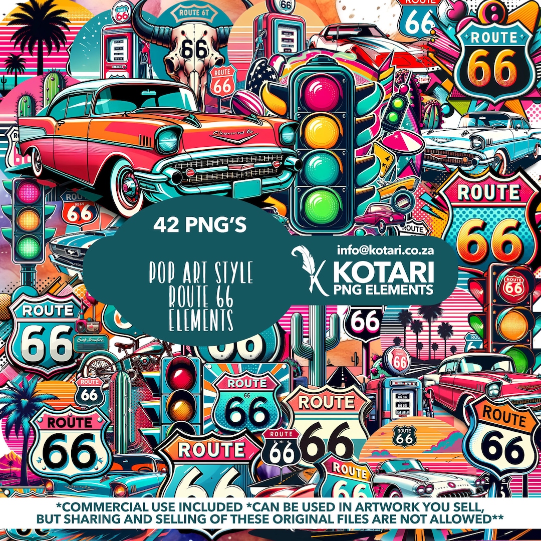 Pop Art Route 66 - Transparent PNG Clipart - Commercial Use - Etsy