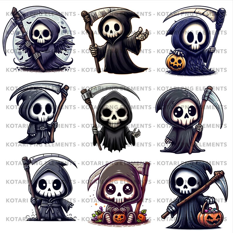 Halloween Cute Grim Reapers - Transparent PNG Clipart - Commercial Use ...