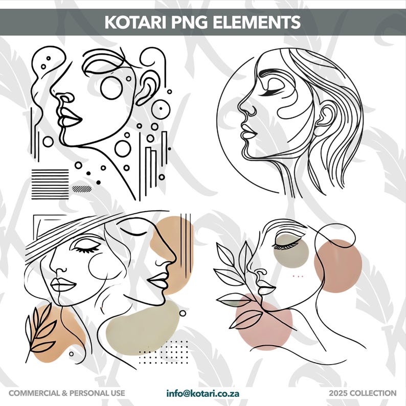 Woman Face Line Art - Transparent PNG Clipart - Commercial Use - Etsy