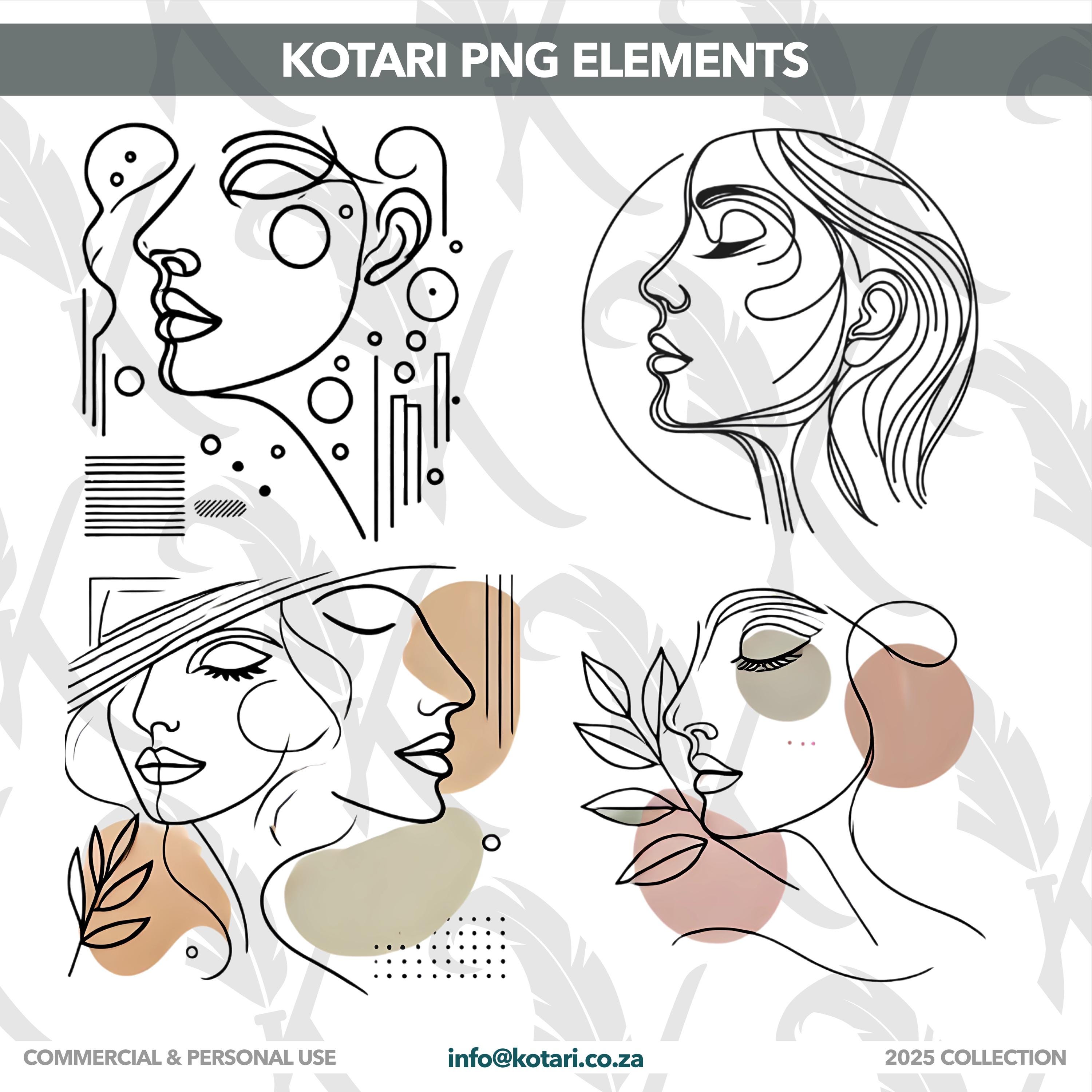 Woman Face Line Art - Transparent PNG Clipart - Commercial Use - Etsy