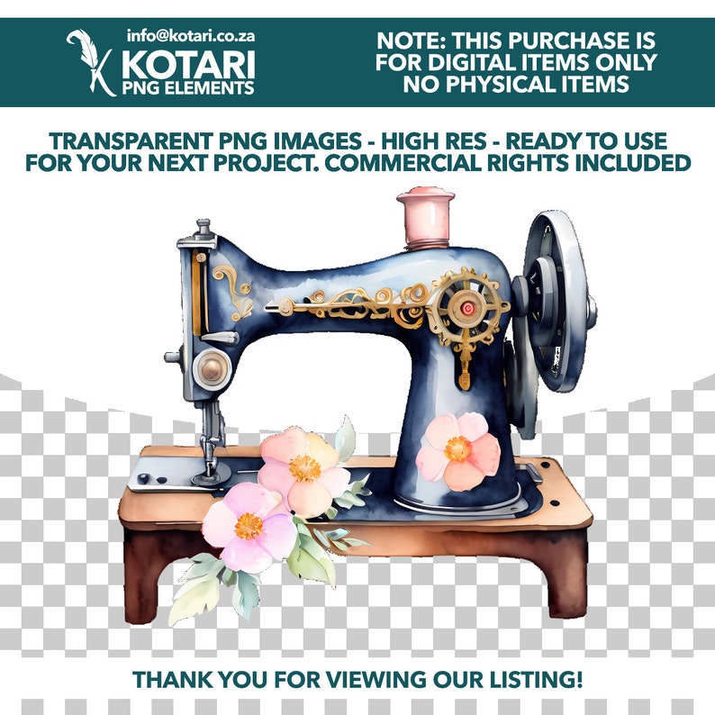 Sewing Machine Floral- Transparent PNG Clipart - Commercial Use - Etsy