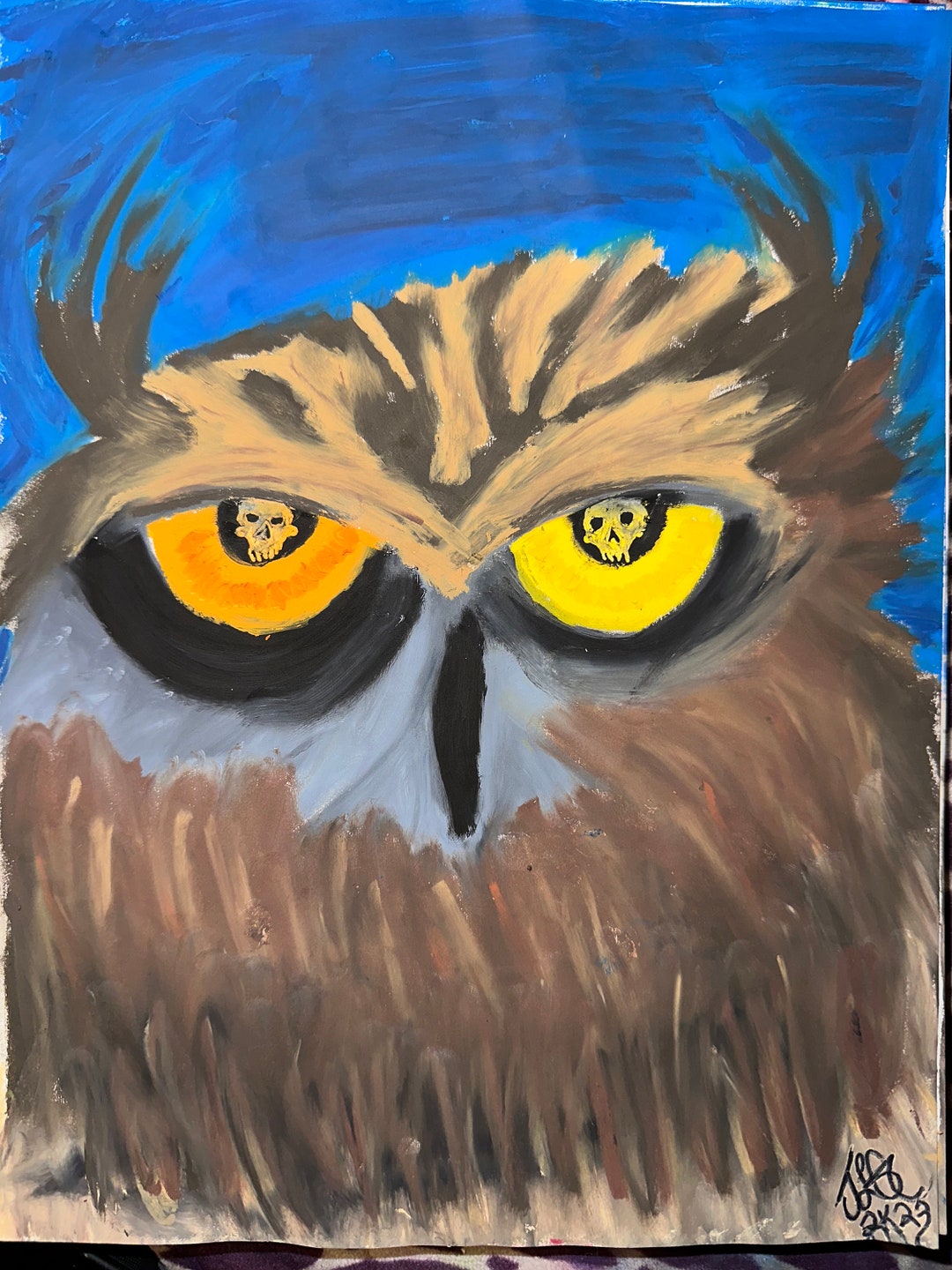 Ominous Owl Oil Pastel Drawing - Etsy
