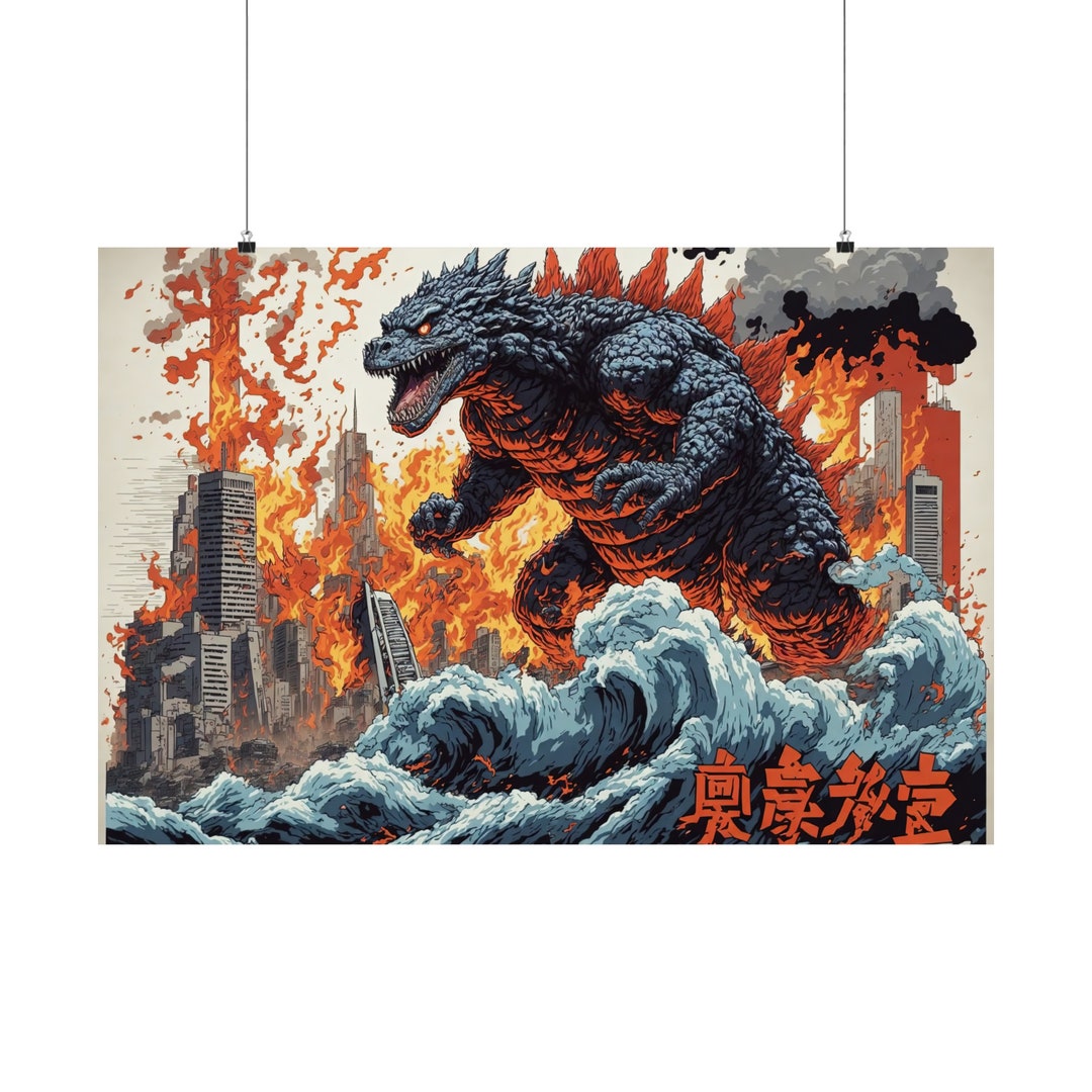 Godzilla Destroying a City Custom Art Matte Horizontal Posters - Etsy