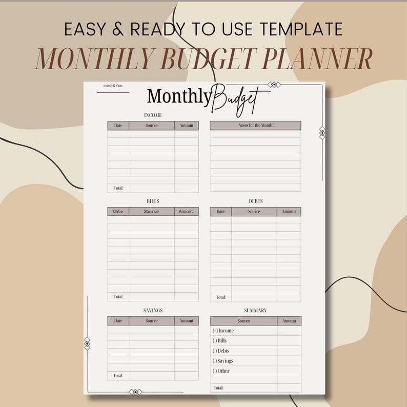 Minimalist Monthly Budget Planner - Etsy